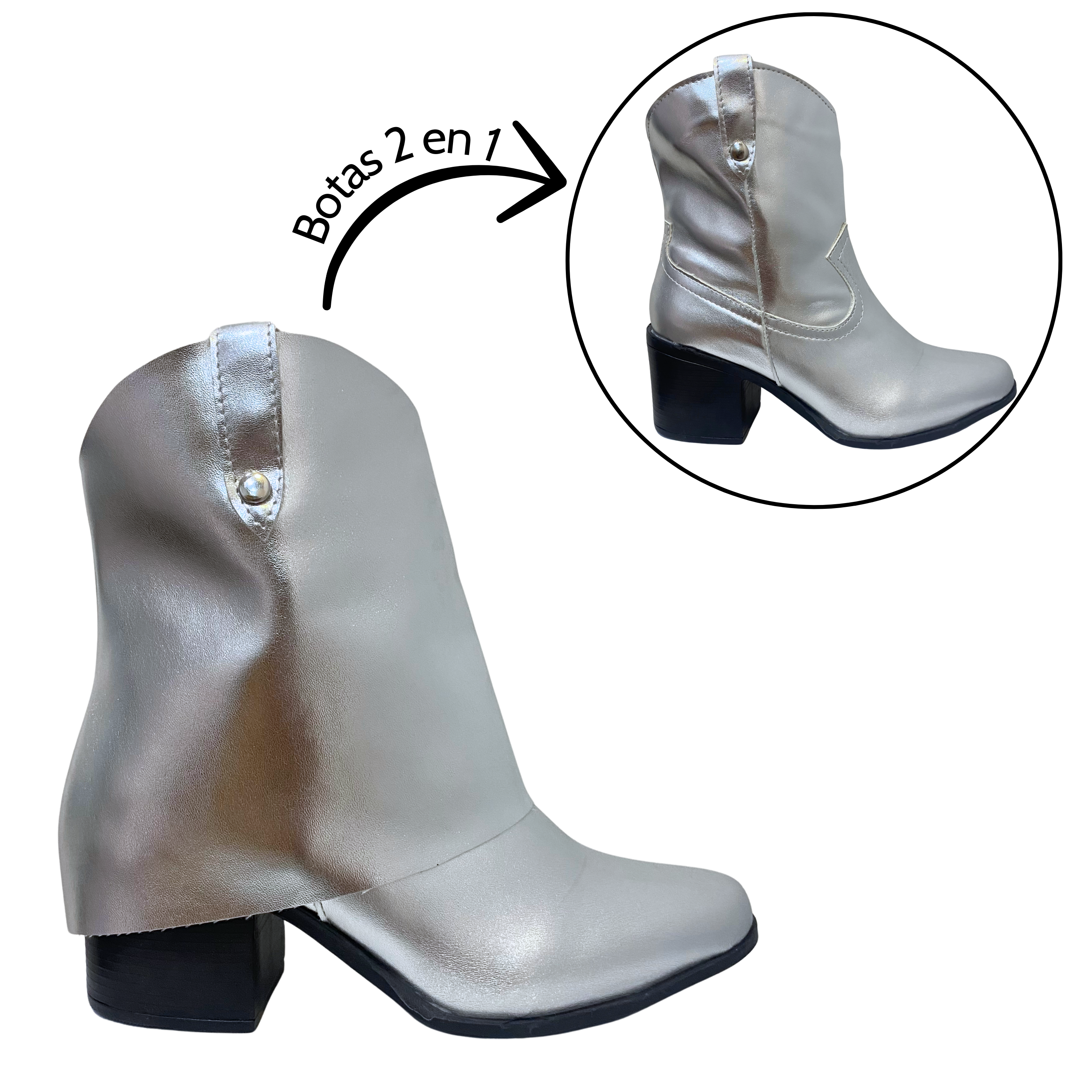 Botas cowboy plateadas 2 en 1 blest - Feeling | Zapatos en tendencia